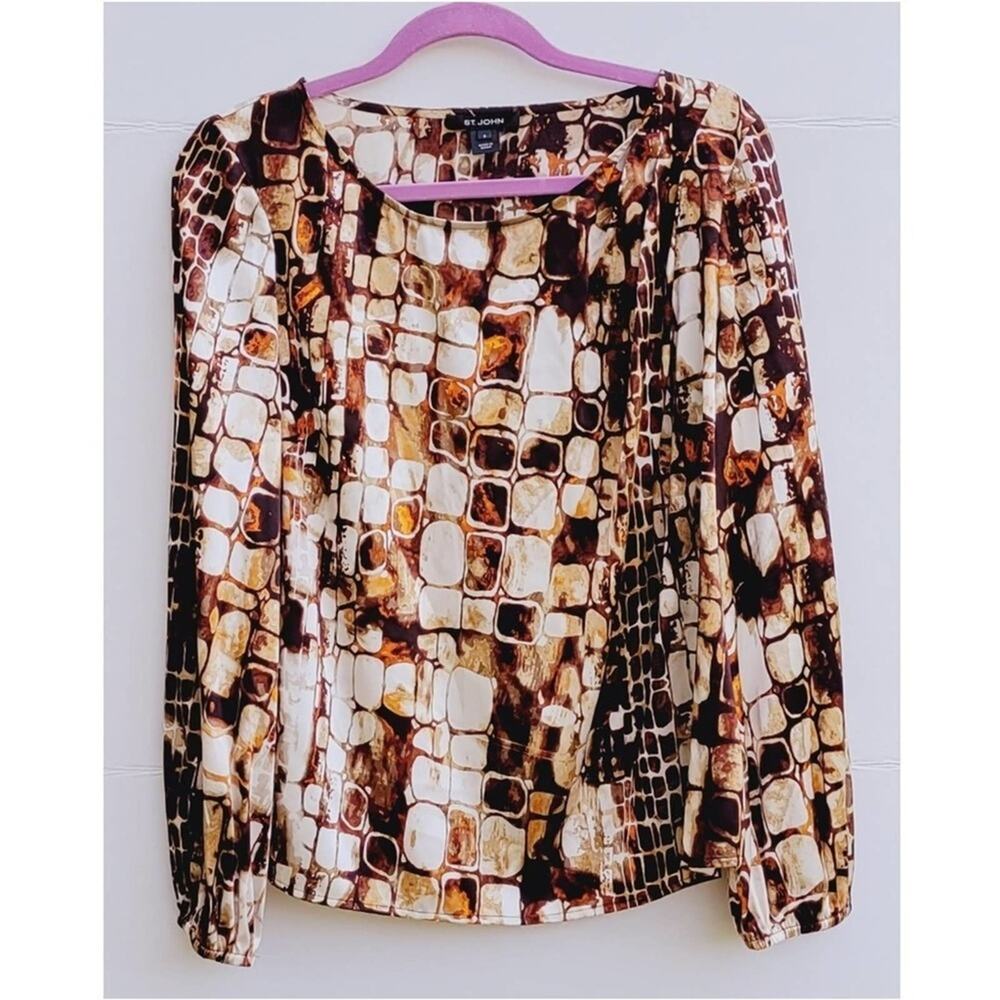 St John Tile /Animal Print Silk Blouse - Gem